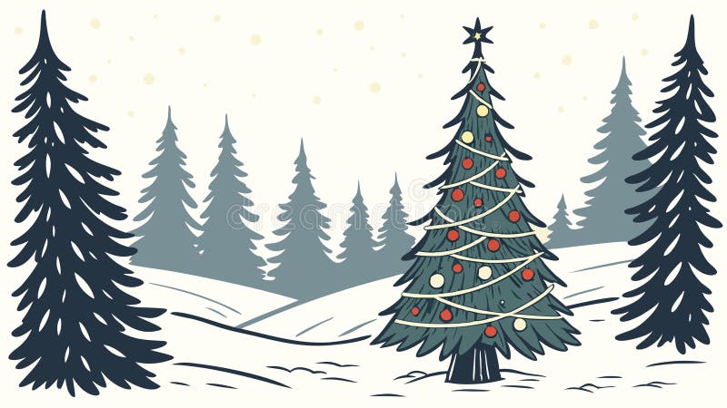 Christmas Tree in the Wild with Snow and Pine Trees. Stock Vector ...