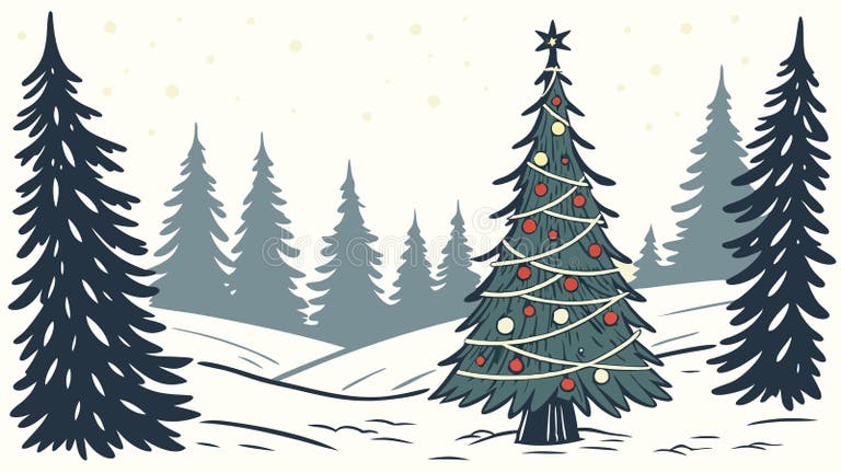 Christmas Tree in the Wild with Snow and Pine Trees. Stock Vector ...