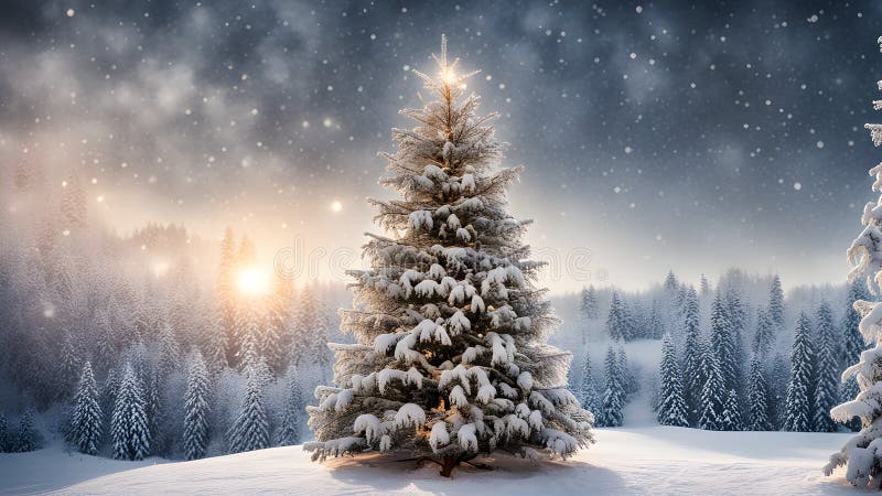 A Christmas Tree in a Winter Wonderland Stock Illustration ...