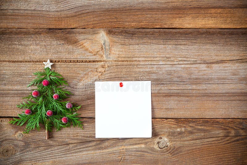 Christmas Tree on Wooden Board with a Sticky Note Stock Photo - Image ...