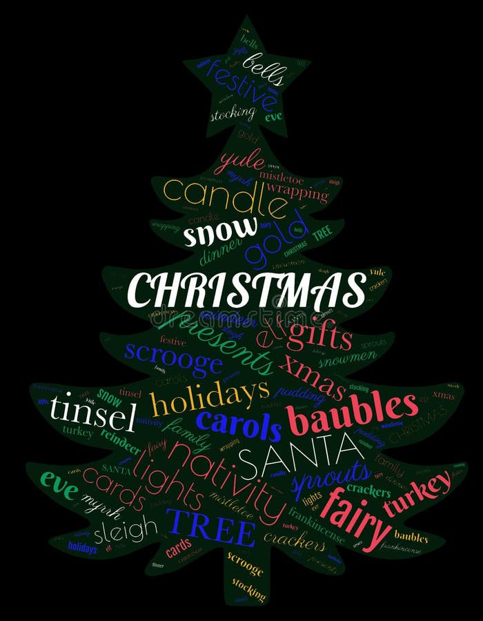 Christmas tree word cloud stock illustration. Illustration of christian ...