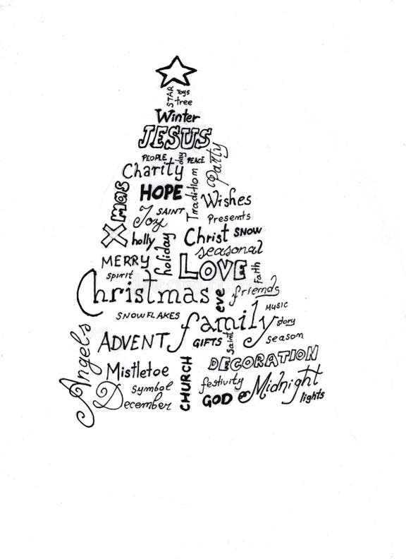 Christmas tree word cloud stock illustration. Illustration of black ...