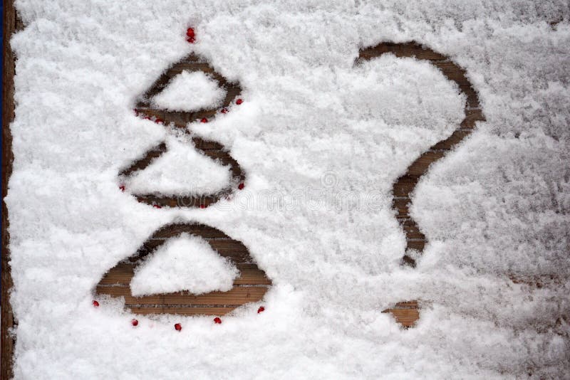 Christmas Tree Written in Snow with Red Pomegranate Stock Photo - Image ...