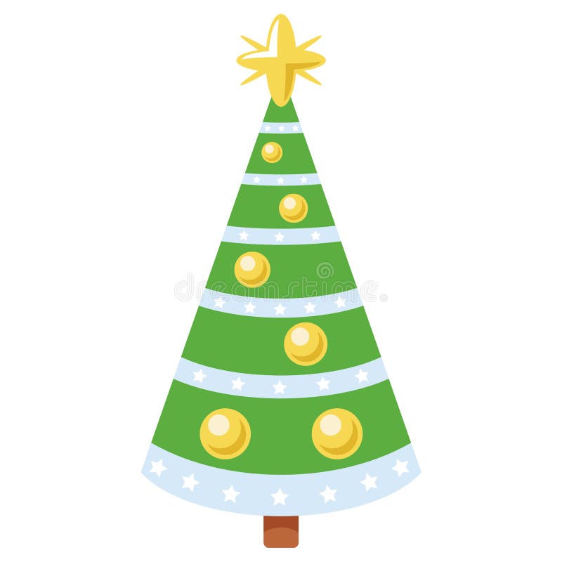 Christmas Tree with Yellow Star and Garland Stock Vector - Illustration ...