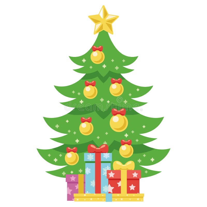Christmas Tree with Yellow Star and Gifts Stock Vector - Illustration ...