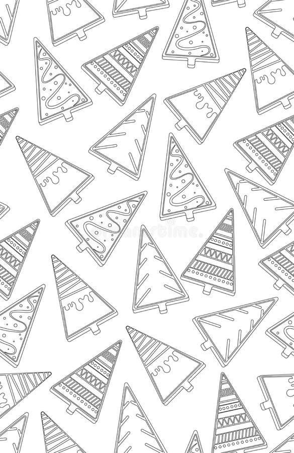 Christmas Trees Coloring Seamless Pattern Stock Illustration ...