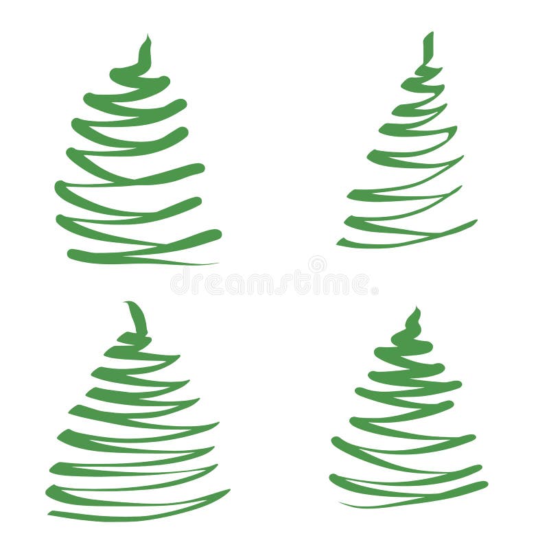 Christmas Trees Hand Drawn Set. Simple Abstract Green Shape Stock ...