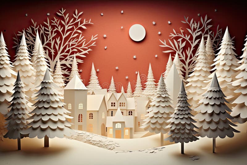 Christmas Trees Paper Art Work AI Generated Stock Illustration ...