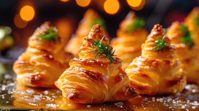 Christmas Trees from Puff Pastry with Ham Stock Photo - Image of cake ...