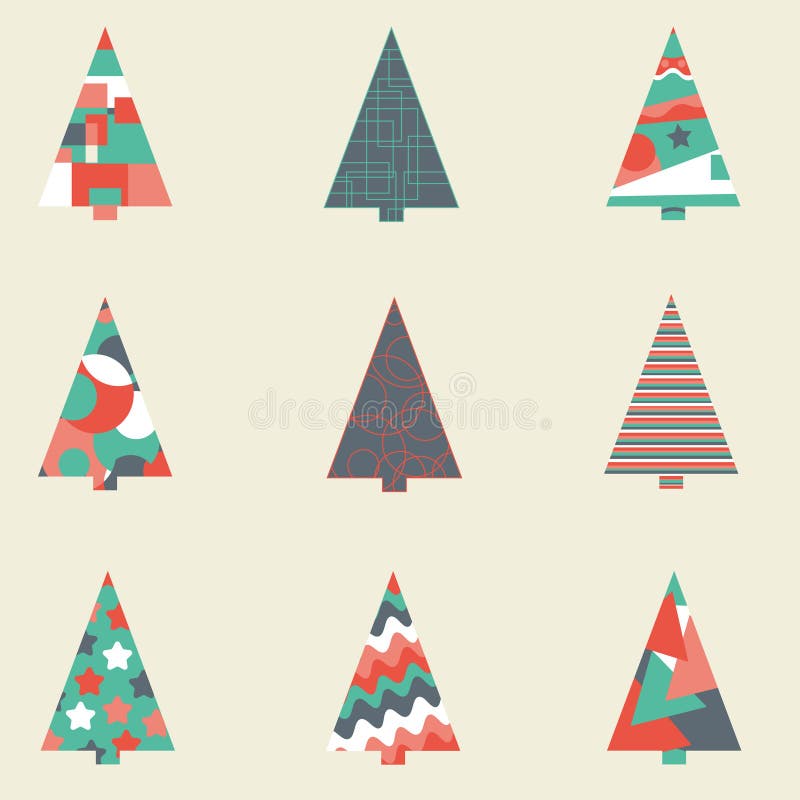 Set of Nine Christmas Trees with Christmas Balls Stock Vector ...