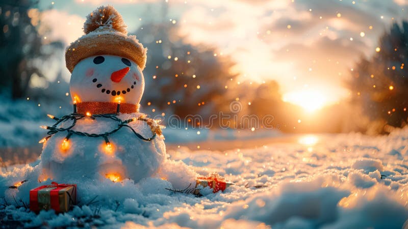 Christmas Trees and Snow Man, Beautiful Christmas Concept Stock ...