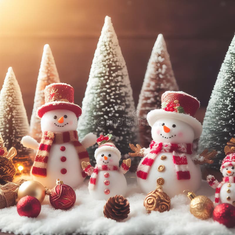 Christmas Trees and Snow Man, Beautiful Christmas Concept, Generative ...