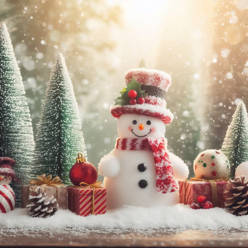 Christmas Trees and Snow Man, Beautiful Christmas Concept, Generative ...