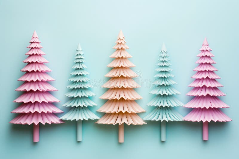 Christmas Trees in Soft Pastel Colors Style Background Stock ...