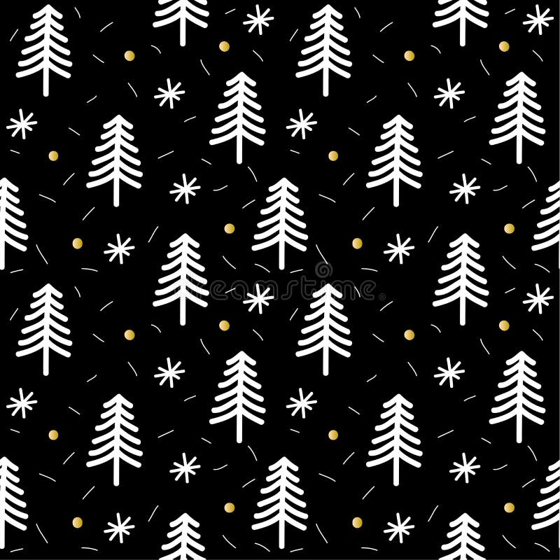 Christmas Trees Wallpaper on Black Background, Vector Eps10 Stock ...