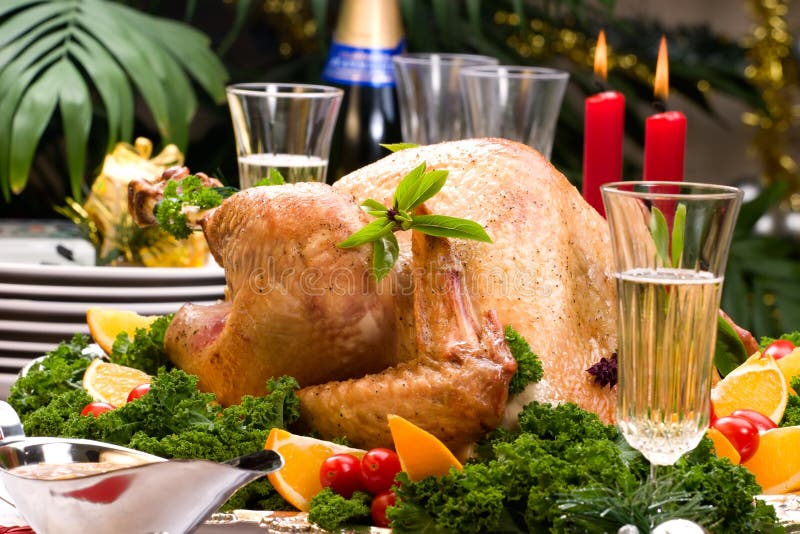 Christmas Turkey on Holiday Table Stock Photo - Image of organic ...