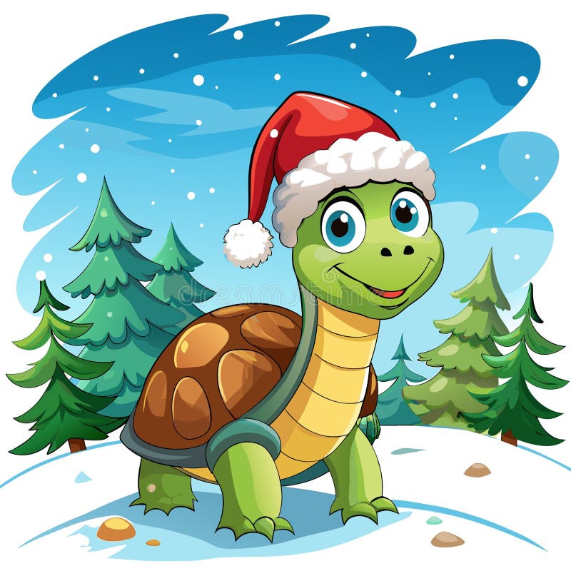 Christmas Turtle Wearing a Santa Claus Hat in the Snow Stock ...