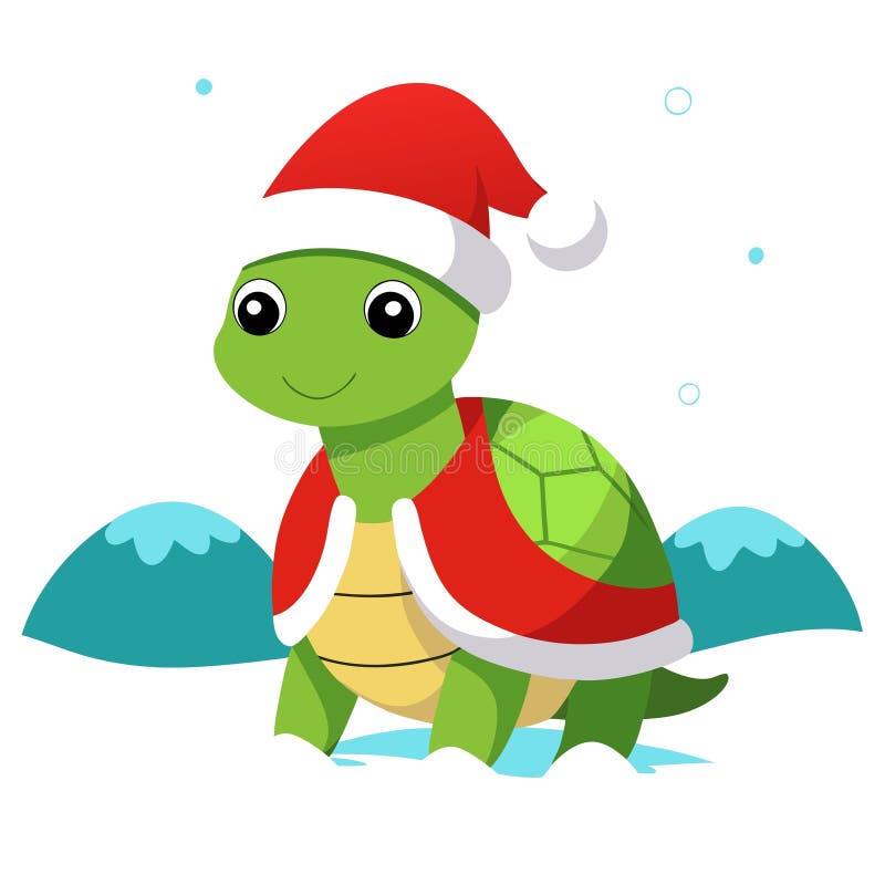 Christmas Turtle Wearing a Santa Claus Hat in the Snow Stock Vector ...