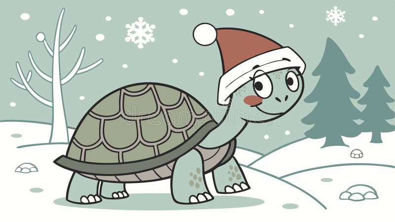 Christmas Turtle Wearing a Santa Claus Hat in the Snow Stock Vector ...