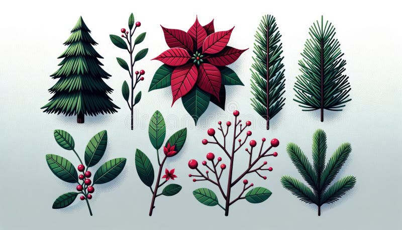 Christmas Twigs on Silver Gradient Background AI Generated Stock ...