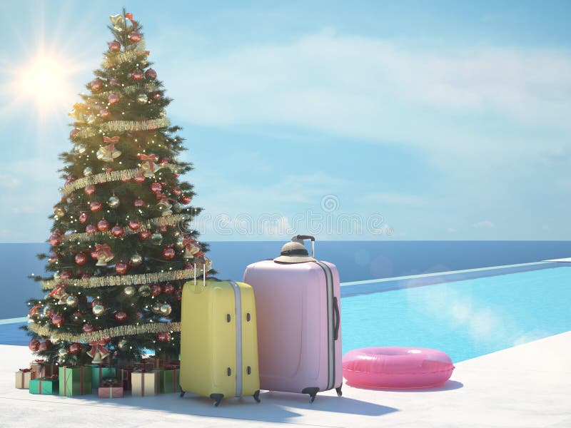 Christmas Vacation at the Pool. 3d Rendering Stock Illustration ...