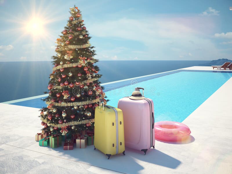 Christmas Vacation at the Pool. 3d Rendering Stock Illustration ...
