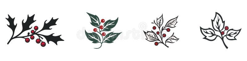 Christmas Vector Plants Set. Holly Berry, Christmas Tree, Pine, Leaves ...