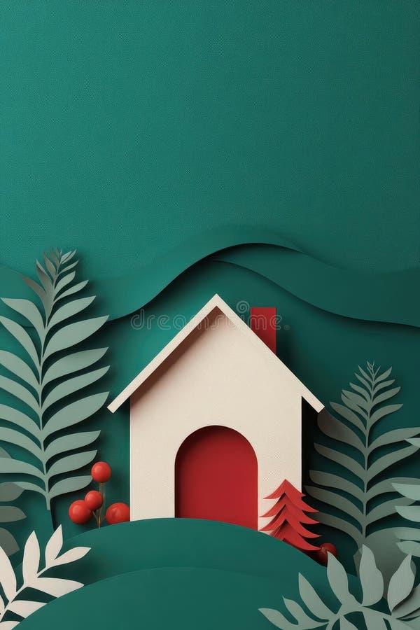 Christmas Village Flat Design Front View Christmas Theme 3D Render ...