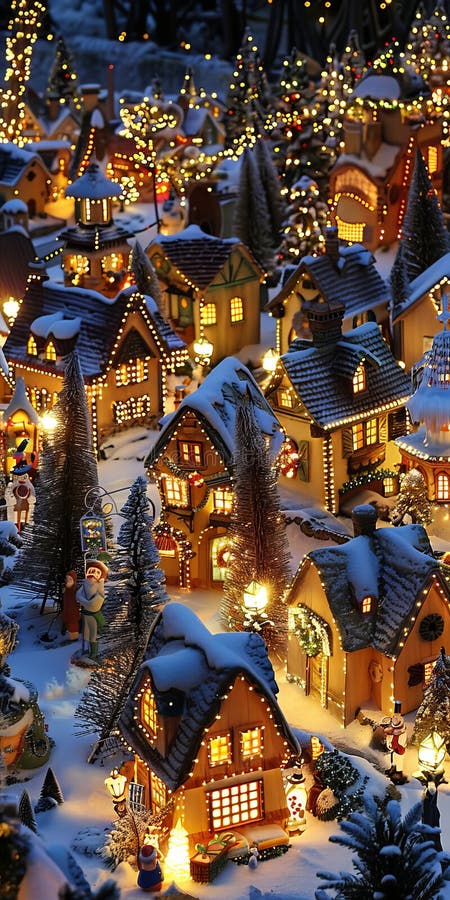 Christmas Village with Houses Made of Light. Stock Illustration ...