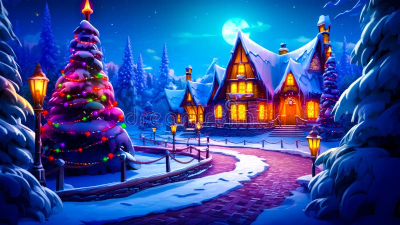 Christmas Village with Lit Up Christmas Tree and Lit Up Christmas Tree ...