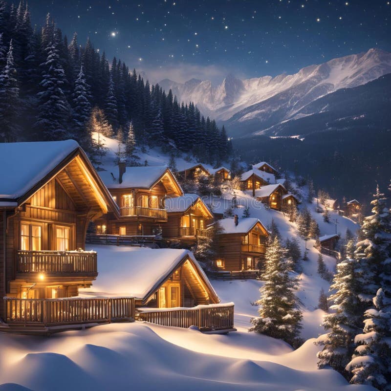 Christmas village valley stock illustration. Illustration of evening ...