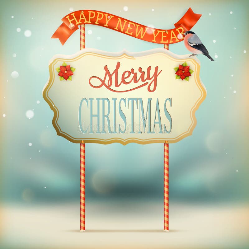 Christmas Vintage Card With Signboard Eps 10 Stock Vector