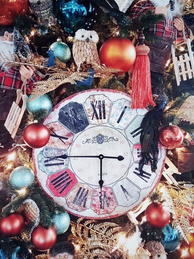 Christmas Vintage Decorations with Clock Stock Image - Image of ...