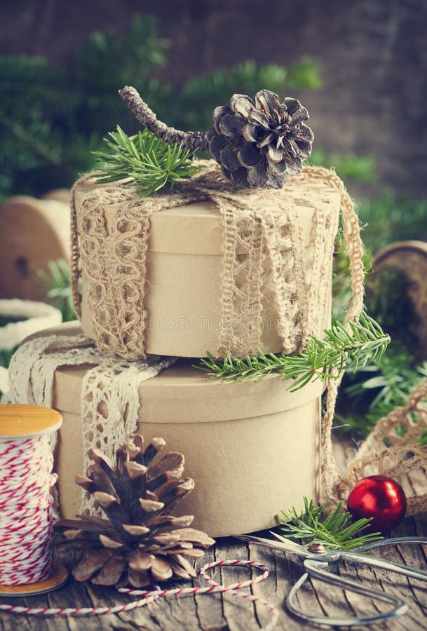 Christmas Vintage Gift Boxes. Stock Image - Image of paper, decor: 61433511