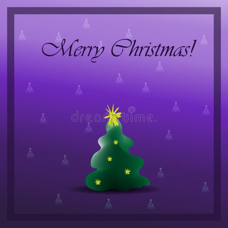 Christmas Violet Greeting Card with Text and Christmas Tree Stock ...