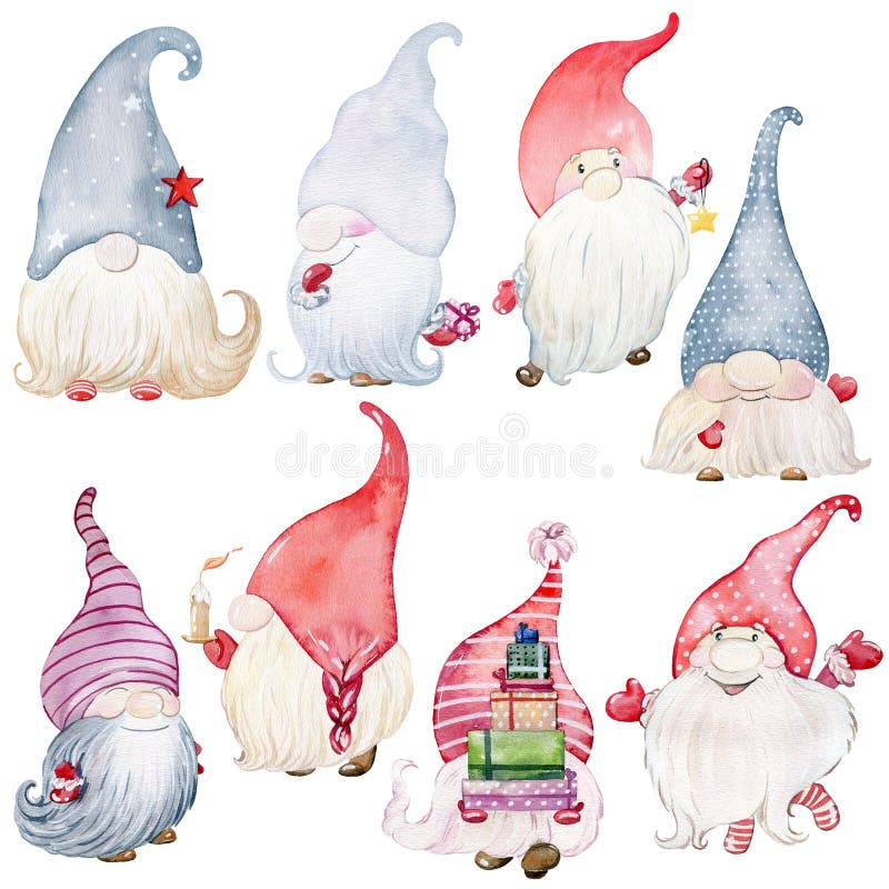 Christmas Watercolor Gnomes Stock Illustration - Illustration of merry ...