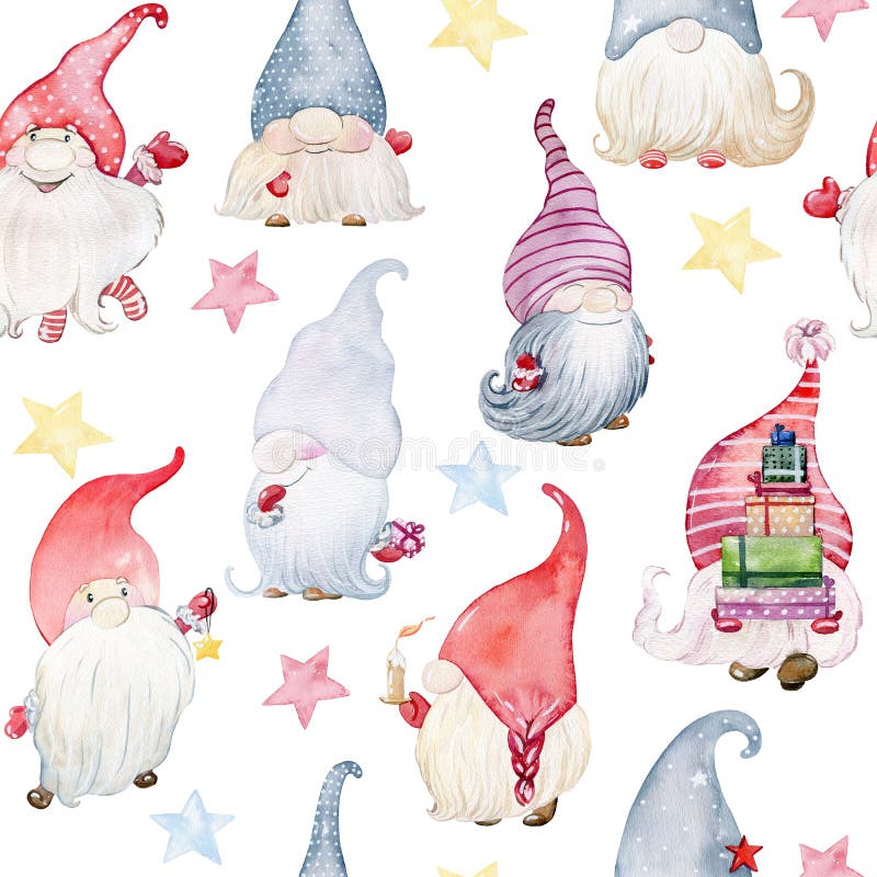 Christmas Watercolor Gnomes Stock Image - Image of party, holiday ...