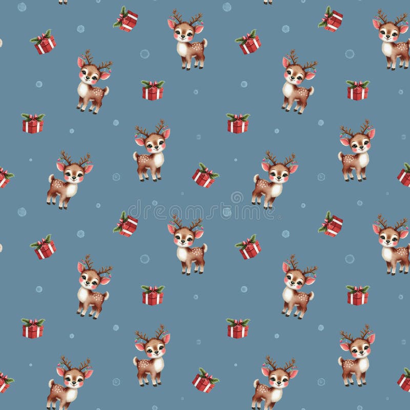 Christmas Watercolor Pattern. Seamless Christmas Pattern with Cute Deer ...