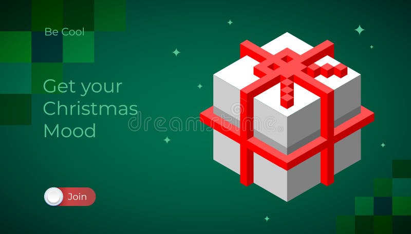 Christmas Web Banner, Holiday Gift Cube Box Icon. Pixel Crypto Art ...