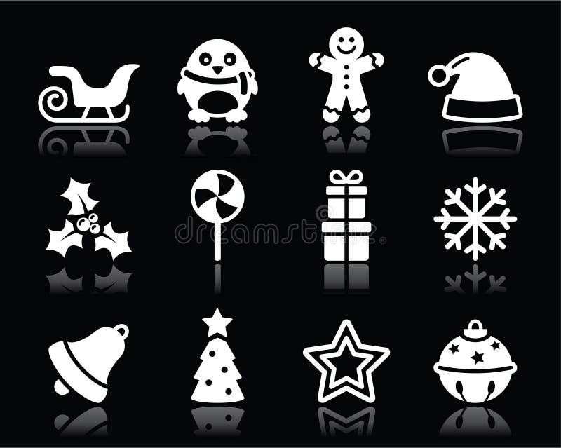 Christmas White Icons Set on Black Background Stock Vector ...