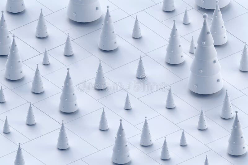 Christmas White Trees Minimal Pattern Isometric. 3d Render Stock ...