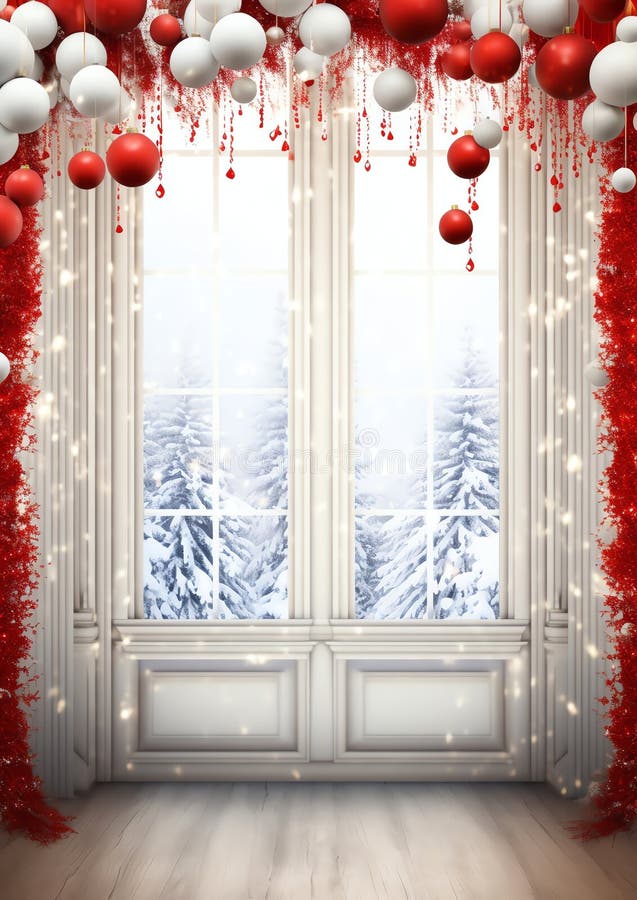 Christmas Window Decorations Watercolor Winter Border Frame Stock ...