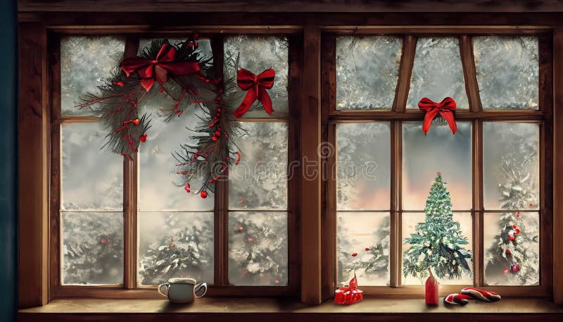 Christmas Window Frame Decoration Stock Illustration - Illustration of ...