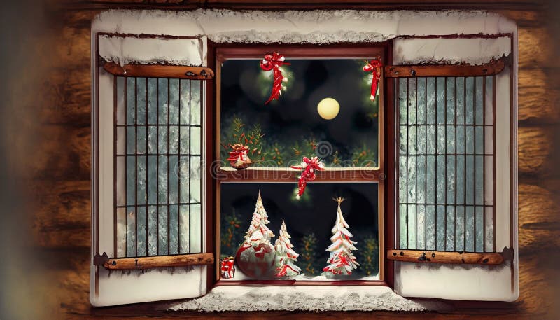 Christmas Window Frame Decoration Stock Image - Image of iron, door ...