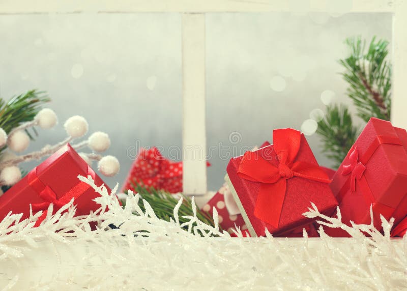 Christmas Window with Gift Boxes Stock Photo - Image of design, morning ...