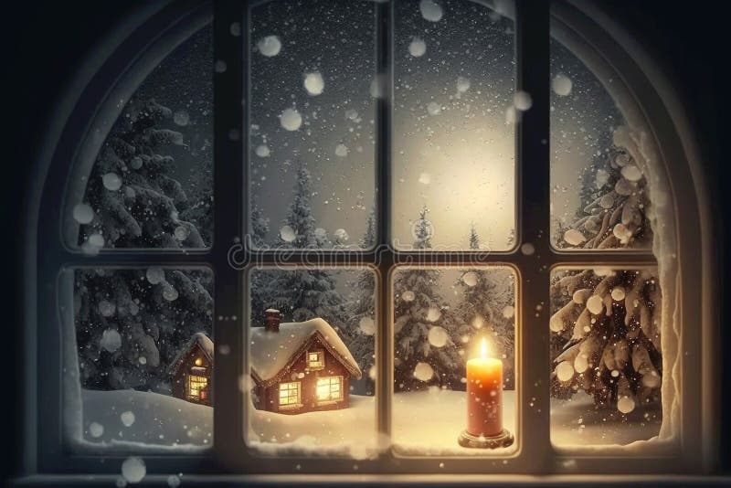 Christmas Window and Snow Outside. Generative Ai Stock Illustration ...