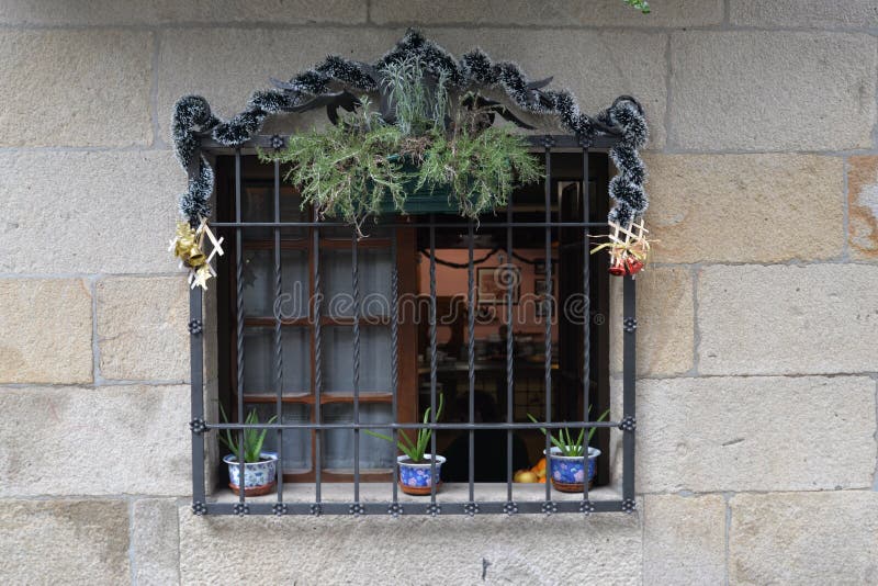 Christmas Window in Tui - Galicia Editorial Photo - Image of bars ...