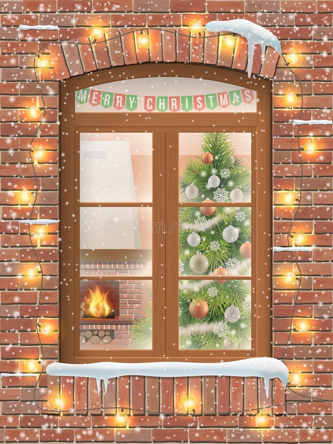Christmas Scene through Window Stock Illustration - Illustration of ...