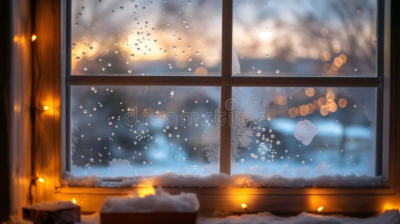 A Christmas Window View, with Lights and Snow Stock Illustration ...