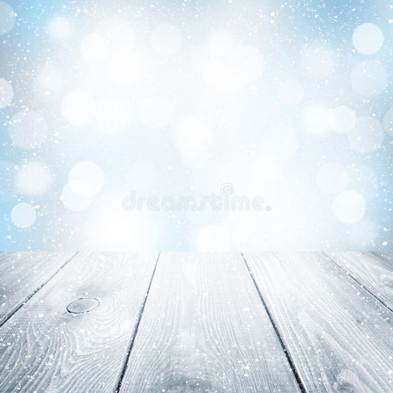 Christmas Winter Background with Snow and Wooden Table Stock Image ...